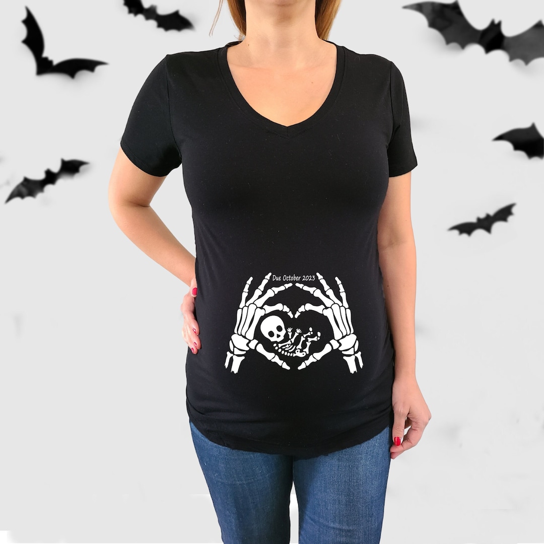 Skeleton Heart Maternity Halloween Pregnancy Shirt, Hands Skeleton ...