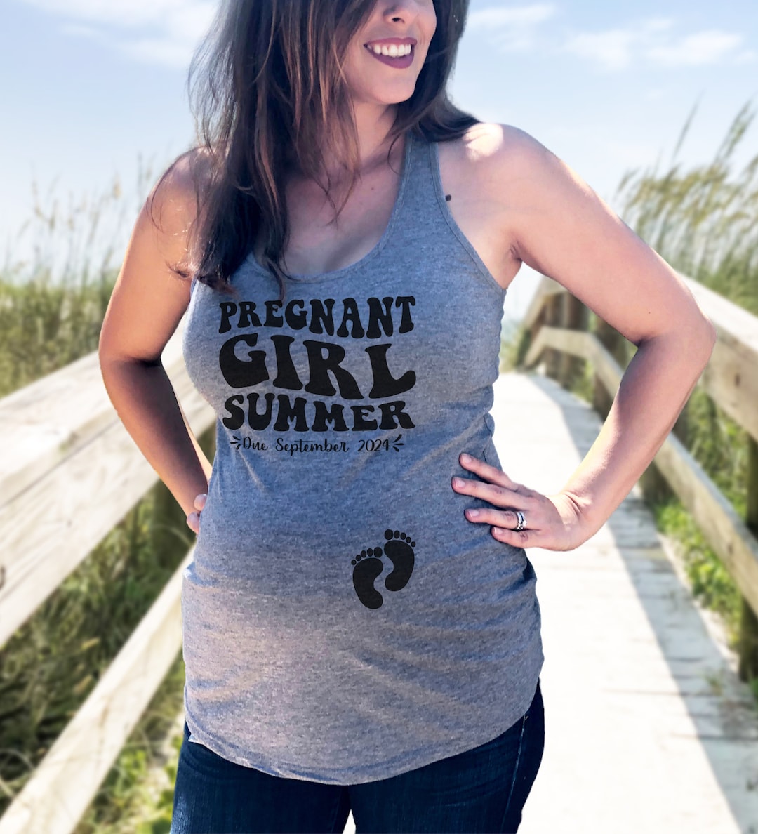 Pregnant Girl Summer Tank Top, Summer Pregnancy Announcement Shirt ...