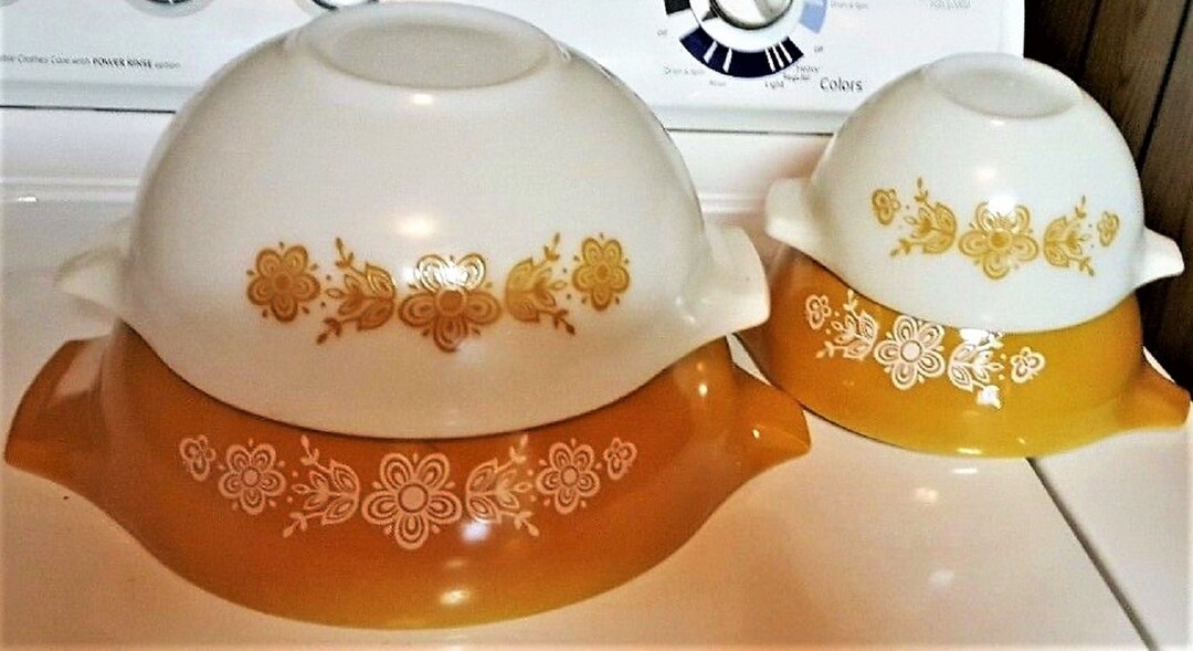 Pyrex Cinderella BUTTERFLY GOLD 4 Piece Nesting Bowl Set 444 / 443 ...