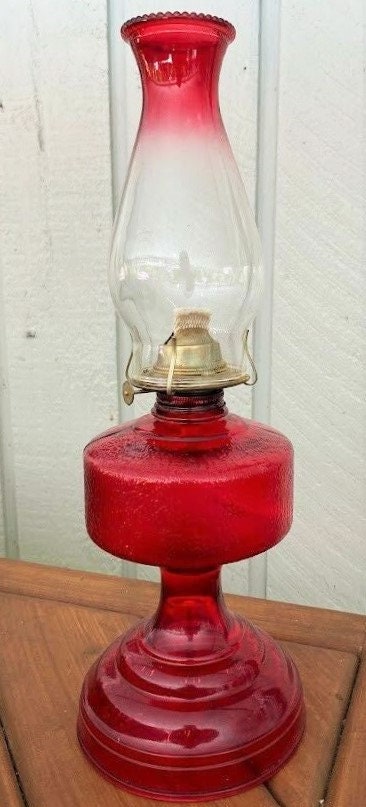 Vintage EARLY AMERICAN Red Ruby Flash HOMESTEADER Oil Lamp P&A Eagle ...