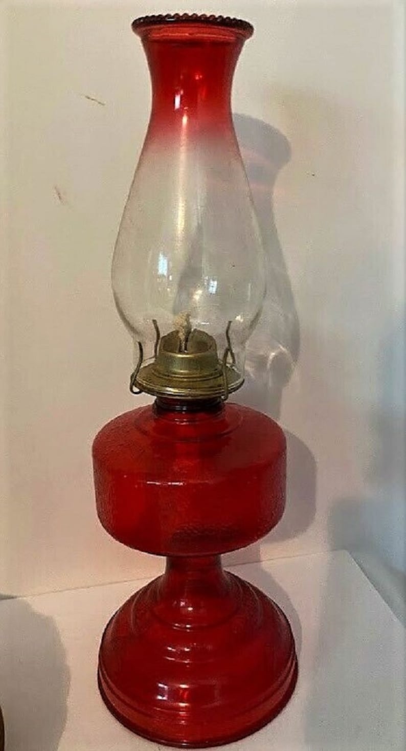 Vintage EARLY AMERICAN Red Ruby Flash HOMESTEADER Oil Lamp P&A Eagle ...