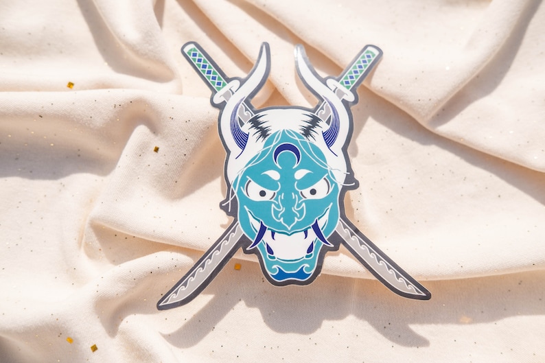Pegatina del demonio Oni azul - Etsy México