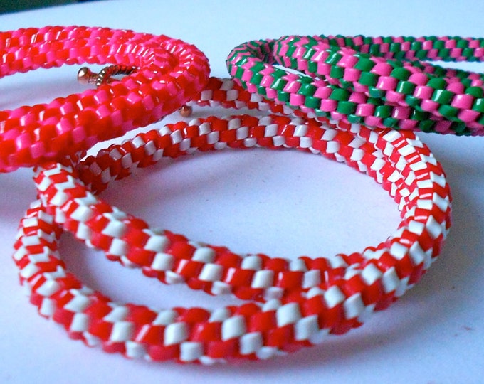 Woven Double Wrap Plastic Bracelet, Mixed Colors, Families Oranges and ...