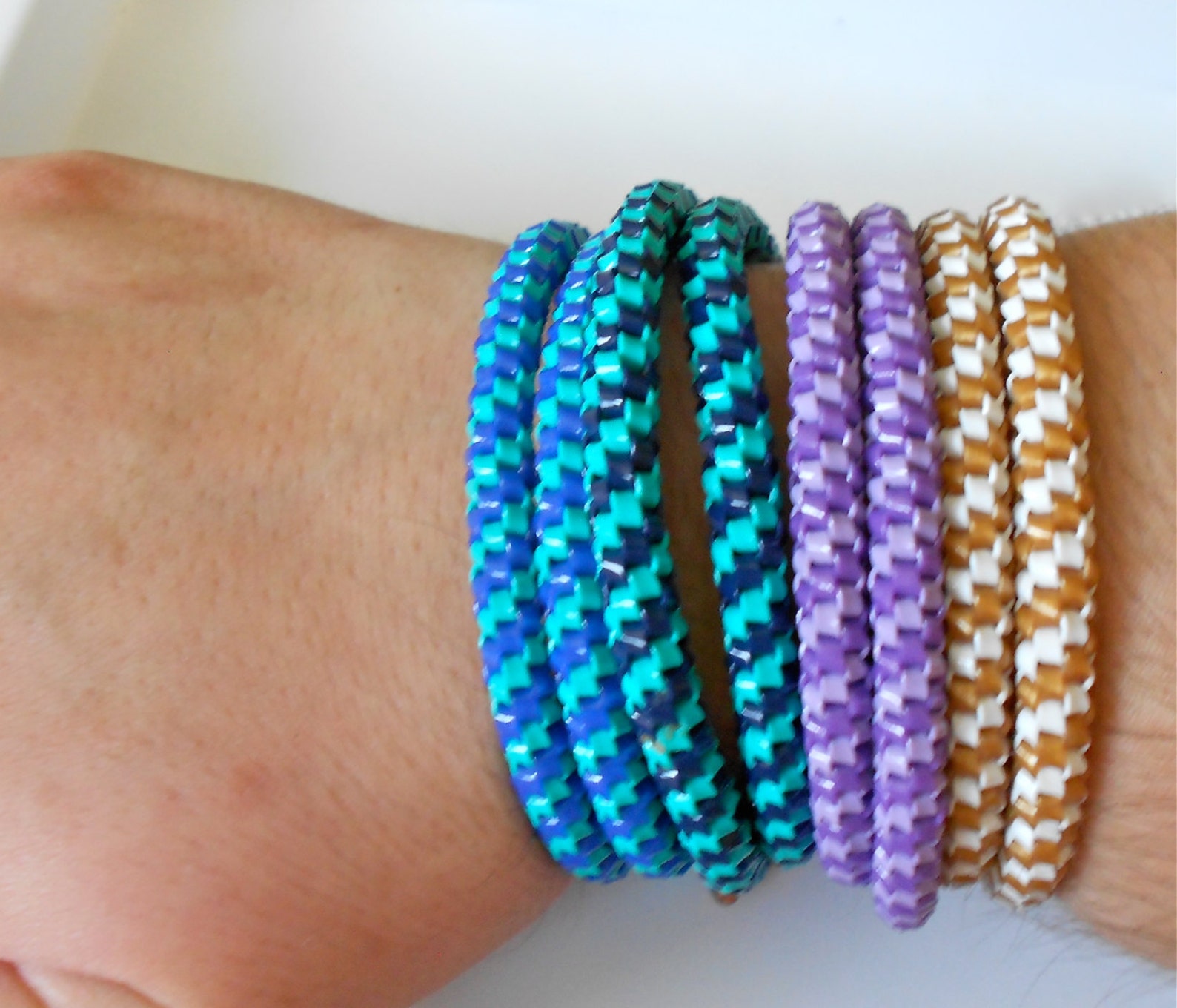 Woven Double Wrap Plastic Bracelet, Mixed Colors, Family- Purples - Etsy