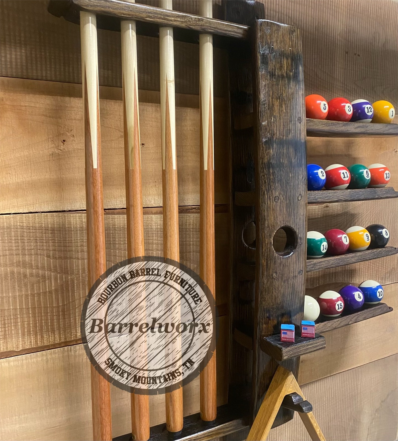 Bourbon Barrel Stave Pool Cue Rack | Rustic Game Room Decor - Etsy