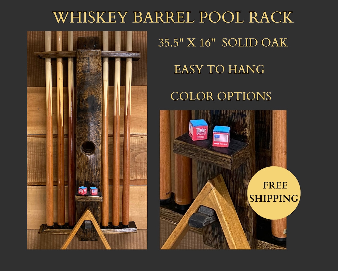 Rustic Whiskey Barrel Pool Cue Rack - 8 Ball Pool Stick Holder, Unique ...