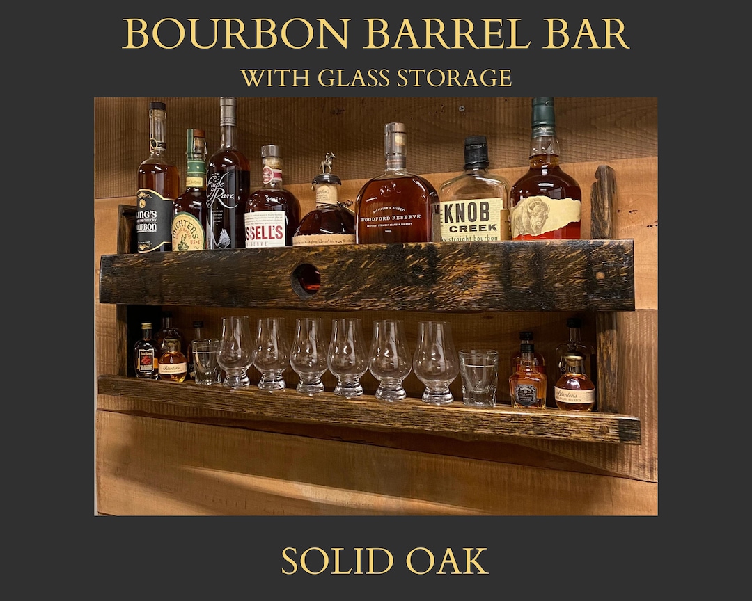 Handcrafted Bourbon Barrel Wood Wall Mounted Bar Cabinet, Rustic Home ...