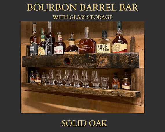 Handcrafted Bourbon Barrel Wood Wall Mounted Bar Cabinet Rustic Home Bar Shelf With Glassware Storage Unique Home Decor Furniture Etsy UK