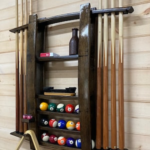 Whiskey Barrel Wood Pool Cue Rack - Unique Bourbon and Whiskey Gifts ...