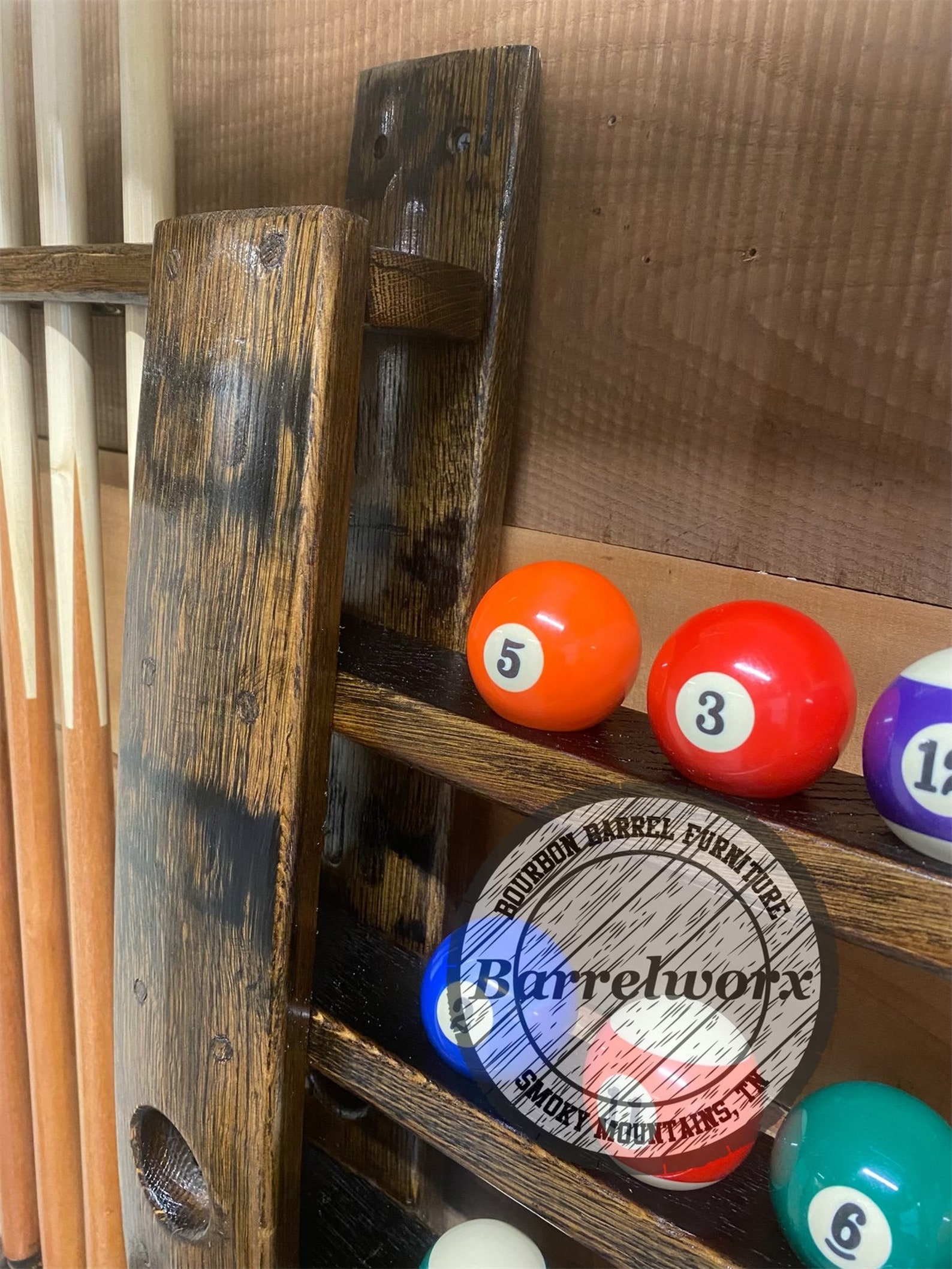 Bourbon Barrel Stave Pool Cue Rack | Rustic Game Room Decor - Etsy