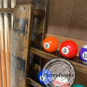 Pool Cue Rack From Reclaimed Bourbon Barrels | Rustic Billiard Stick ...
