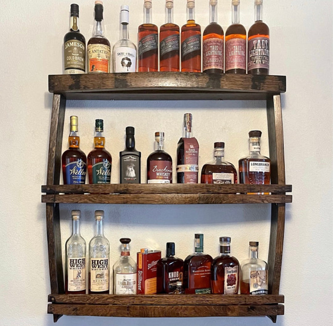 Bar Shelves/whiskey Barrel Wood/rustic Wall Shelf/unique - Etsy