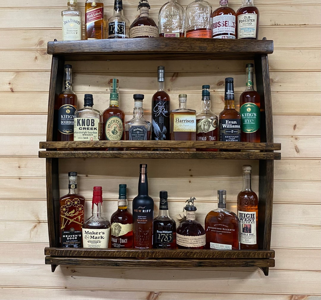Bar Shelves/whiskey Barrel Wood/rustic Wall Shelf/unique Bourbon Gifts ...