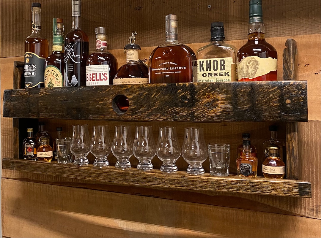 Wall Mounted Whiskey Bar Cabinet With Cocktail Shelf and Shot Glass ...