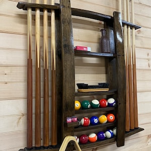 Whiskey Barrel Wood Pool Cue Rack - Unique Bourbon and Whiskey Gifts ...