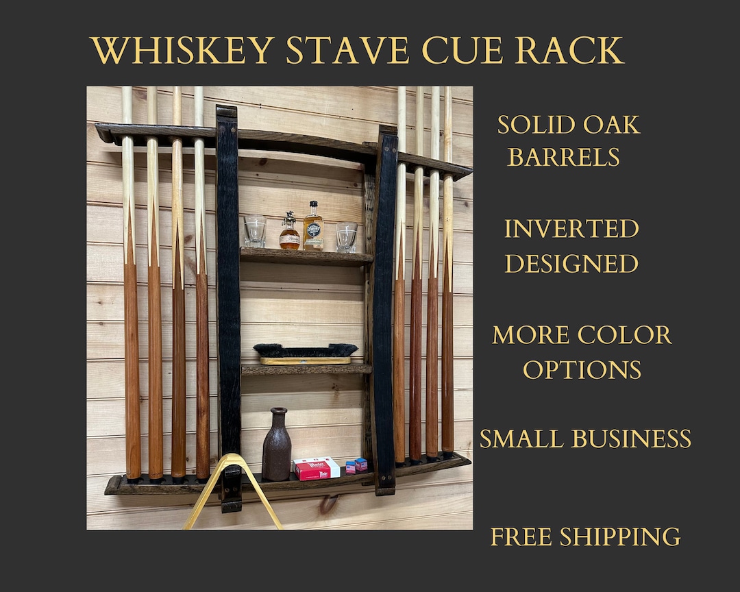 Whiskey Barrel Wood Pool Cue Rack | Handmade Wall-mounted Billiard Cue ...