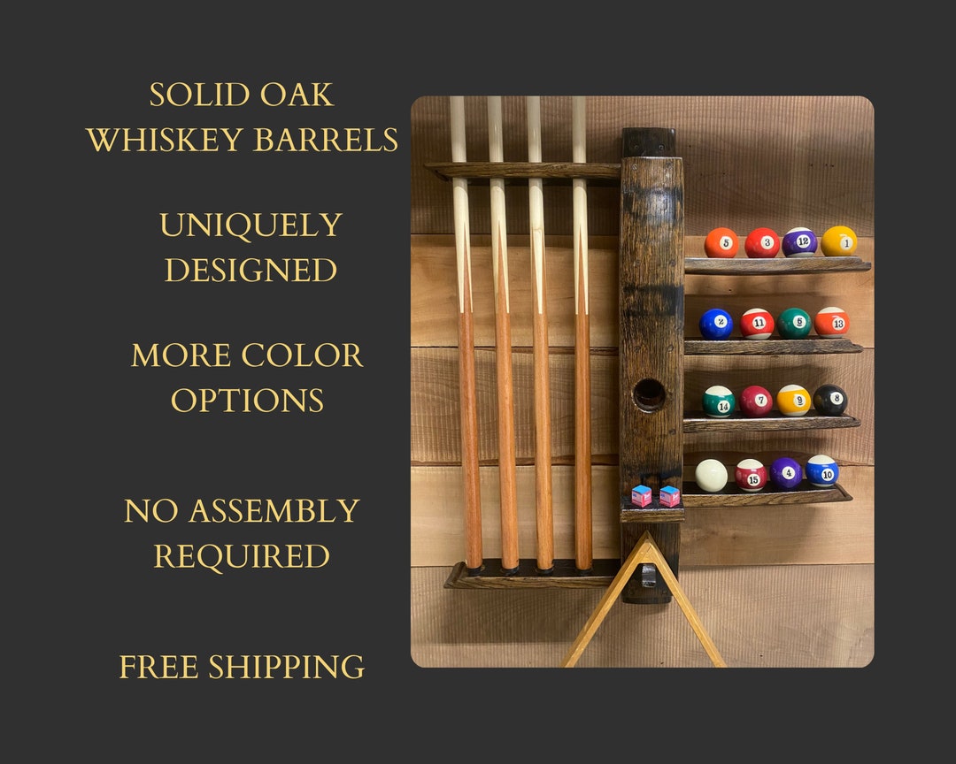 Pool Cue Rack From Reclaimed Bourbon Barrels | Rustic Billiard Stick ...