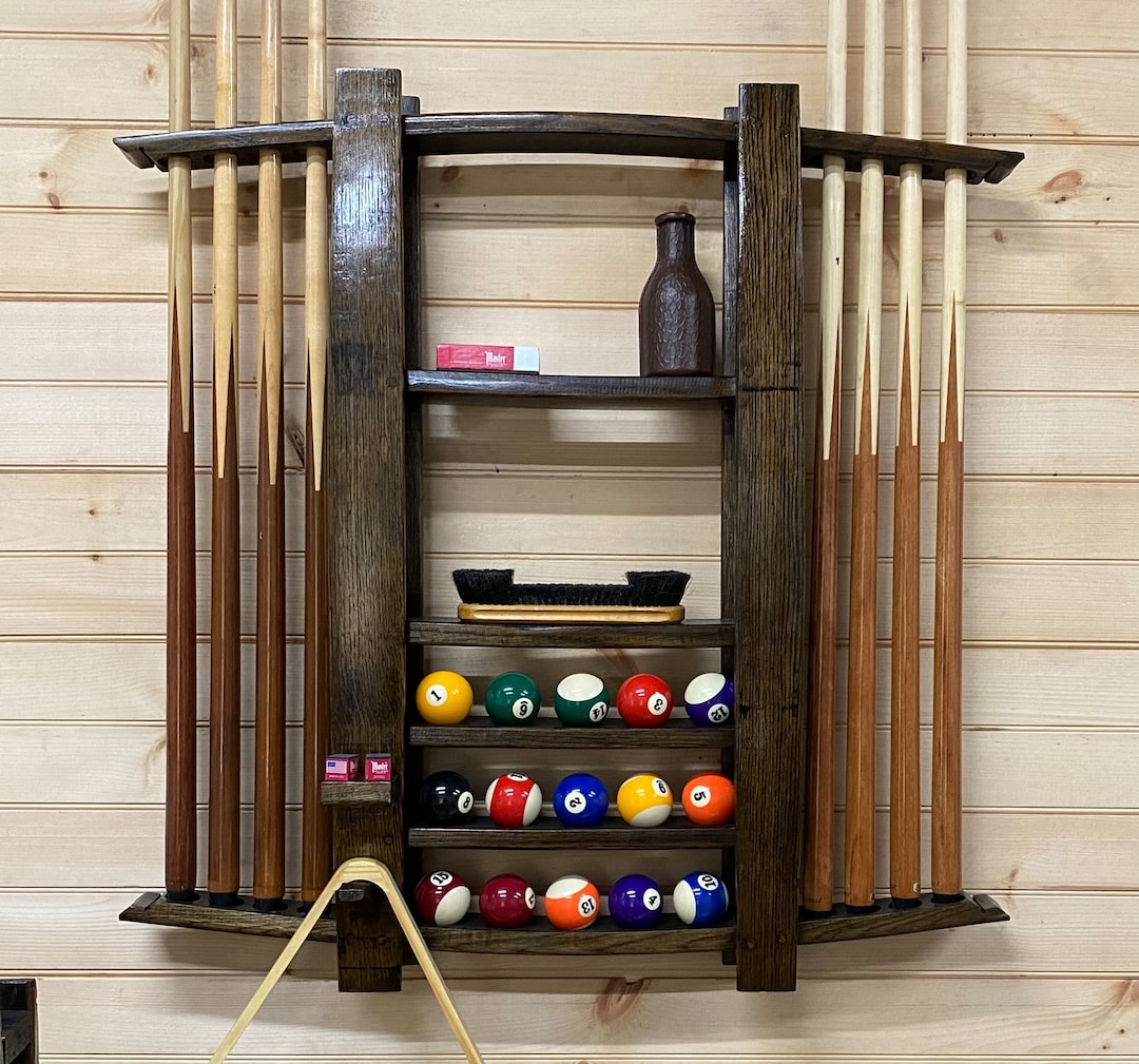 Whiskey Barrel Wood Pool Cue Rack - Unique Bourbon and Whiskey Gifts ...