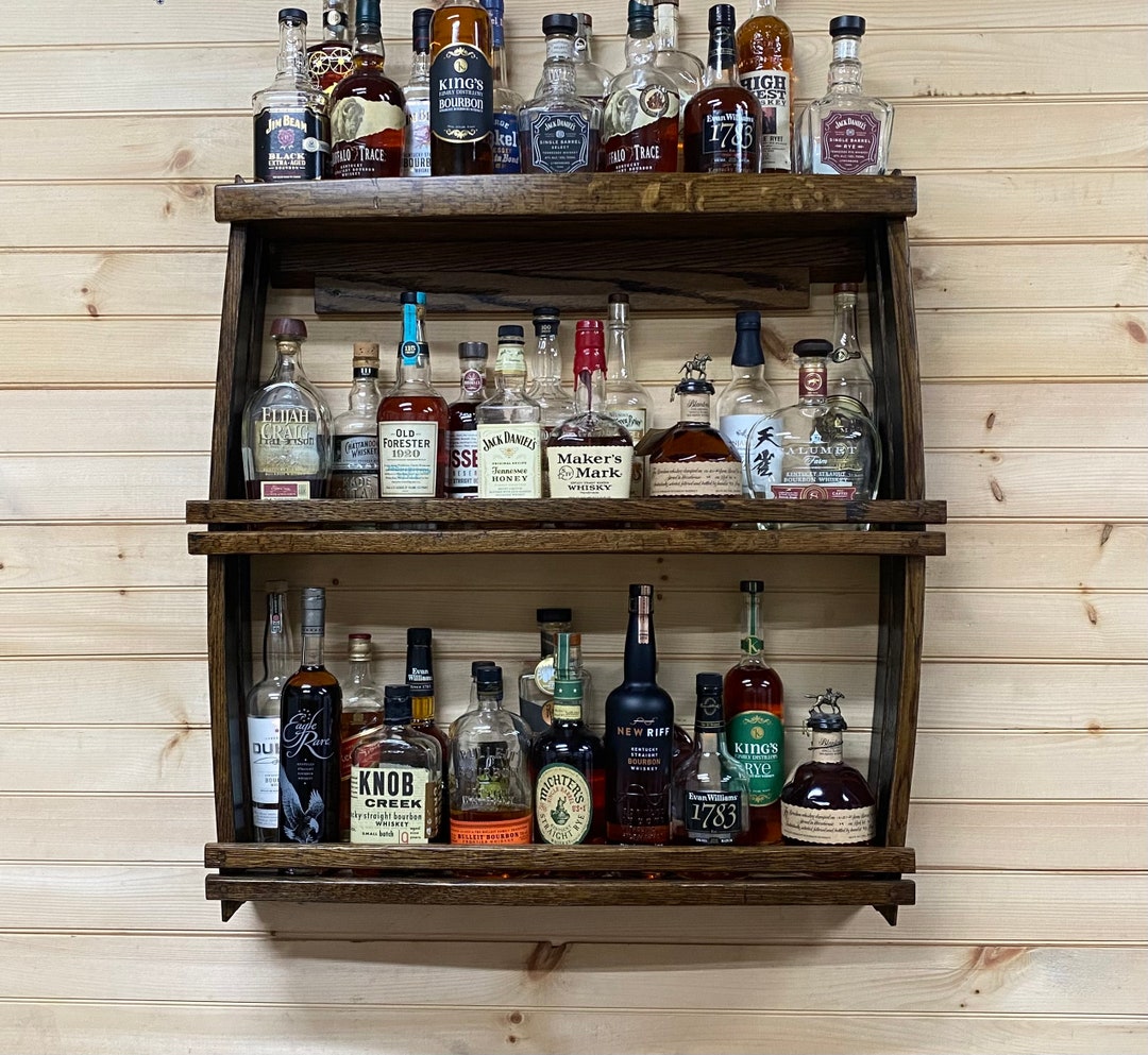 Whiskey Barrel Stave Wall Mounted Liquor Cabinet, Man Cave Furniture ...