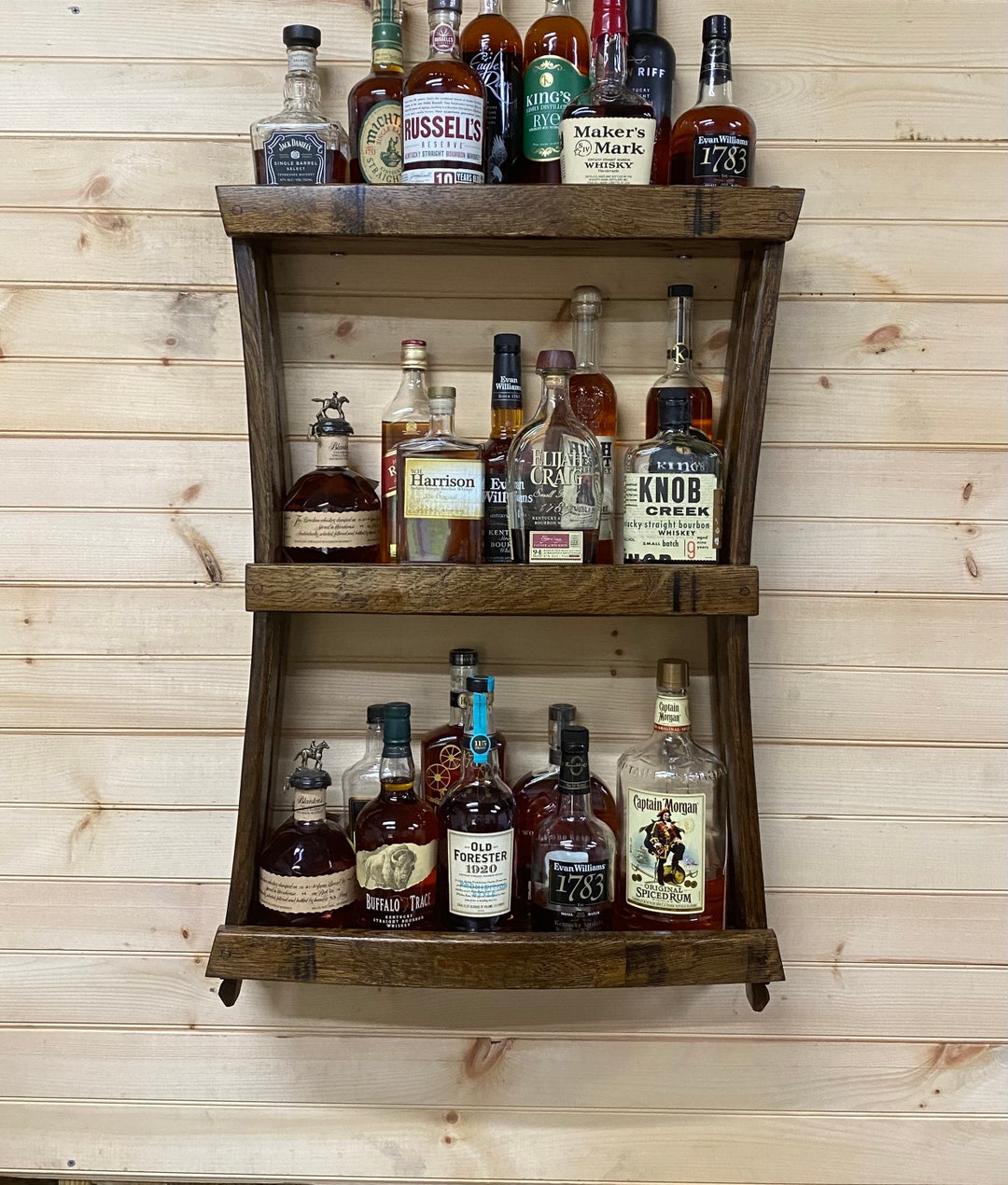 Wall Mounted Bar/barrel Staves/whiskey Barrel Shelf/man Cave Furniture ...