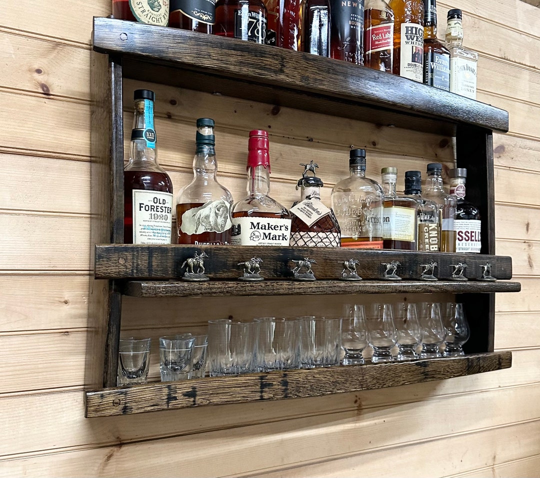Blantons Whiskey Barrel Display Shelf for Unique Home Bar Bottles and ...
