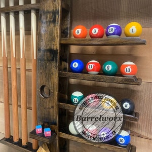Pool Cue Rack From Reclaimed Bourbon Barrels | Rustic Billiard Stick ...
