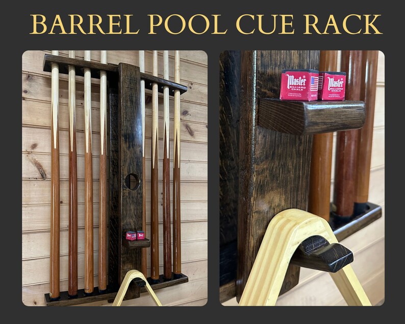 Bourbon Barrel Stave Pool Cue Rack - Rustic Billiards Decor - Etsy