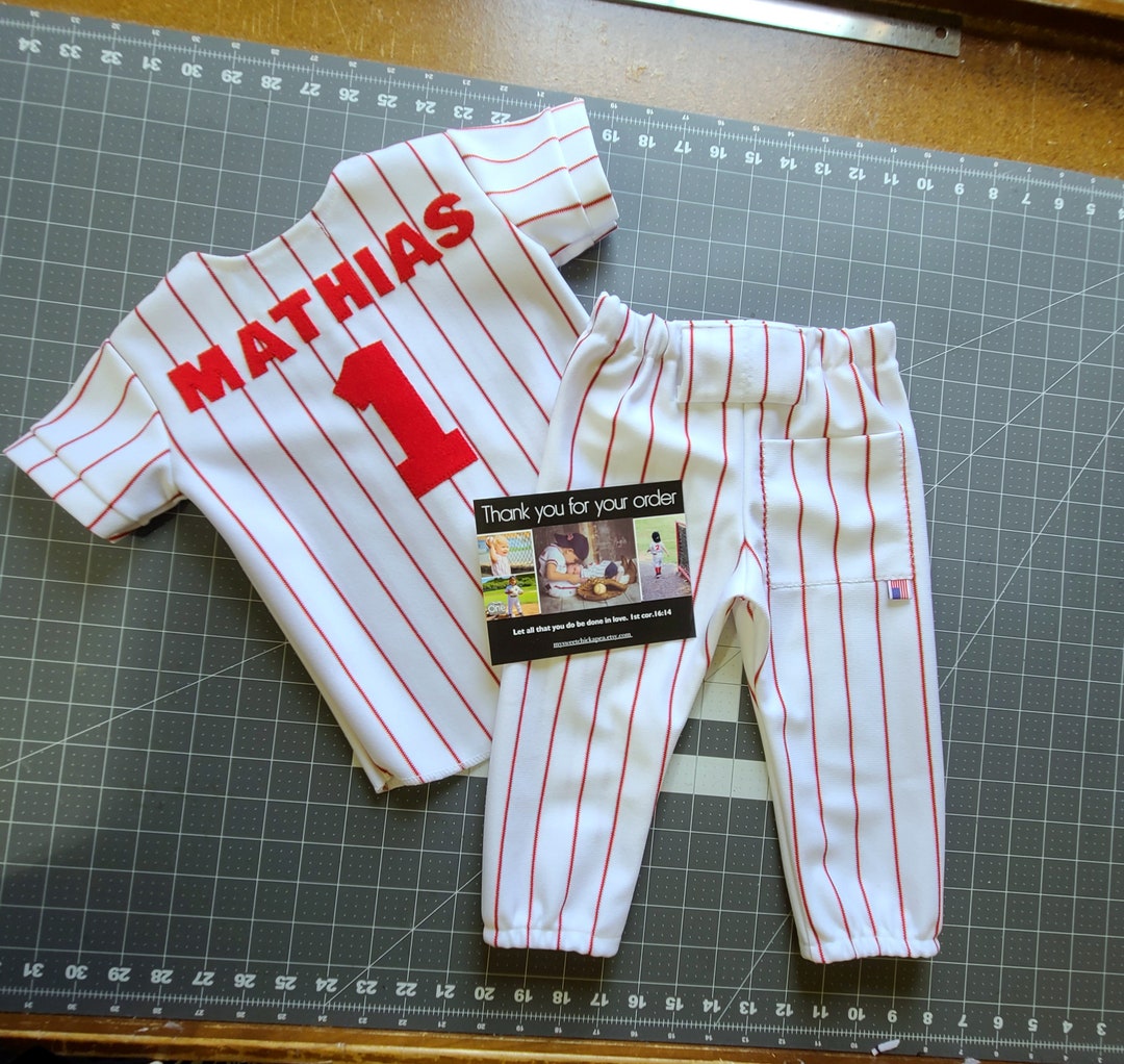 Boys Red Pinstripe Baseball Uniform - Jersey & Pants - Number Included ...