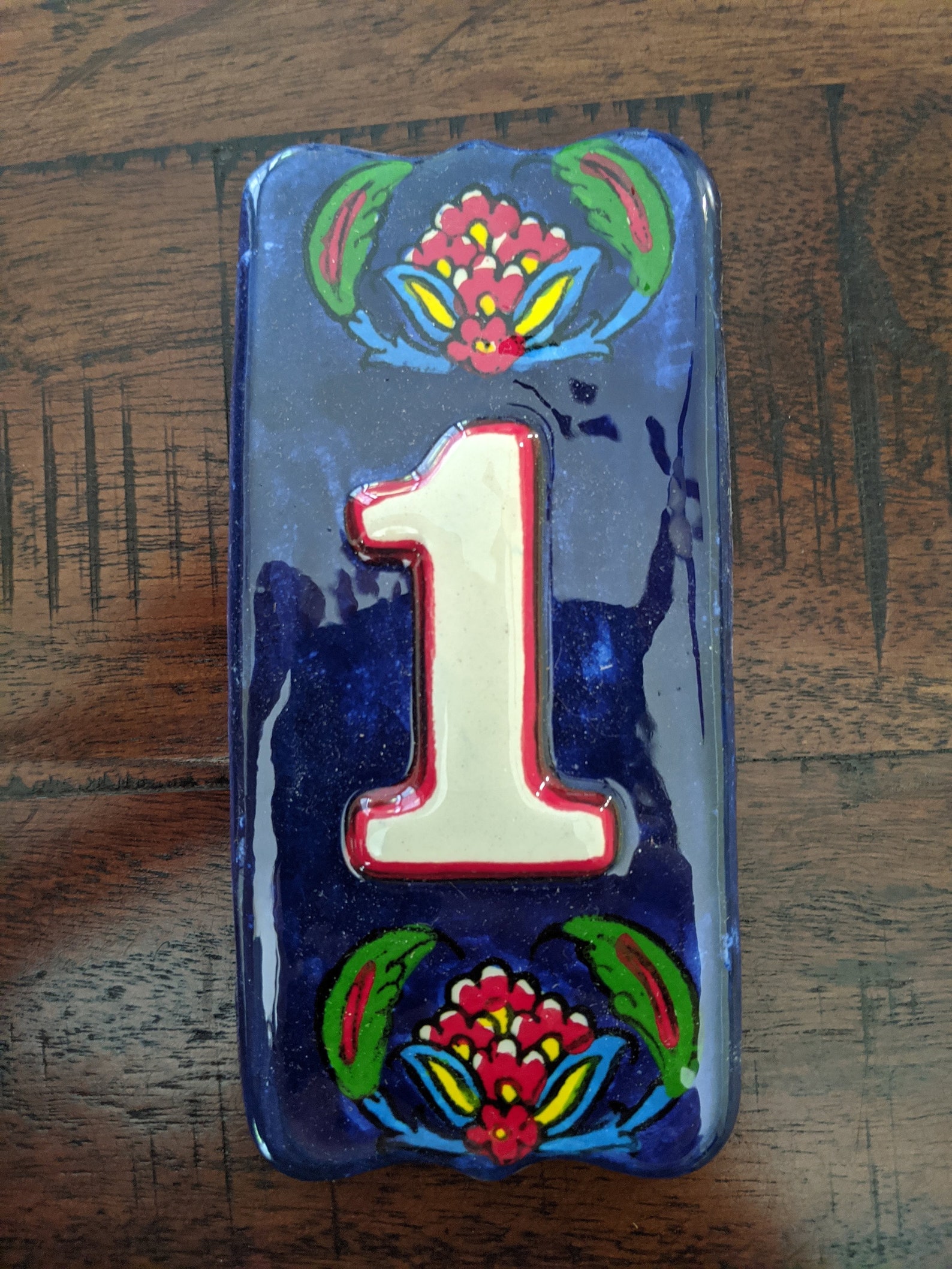 House or Building Numbers Handmade Hand Painted Ceramic Tile Flower ...