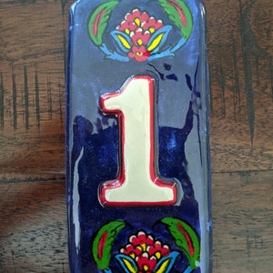 House or Building Numbers Handmade Hand Painted Ceramic Tile Flower ...