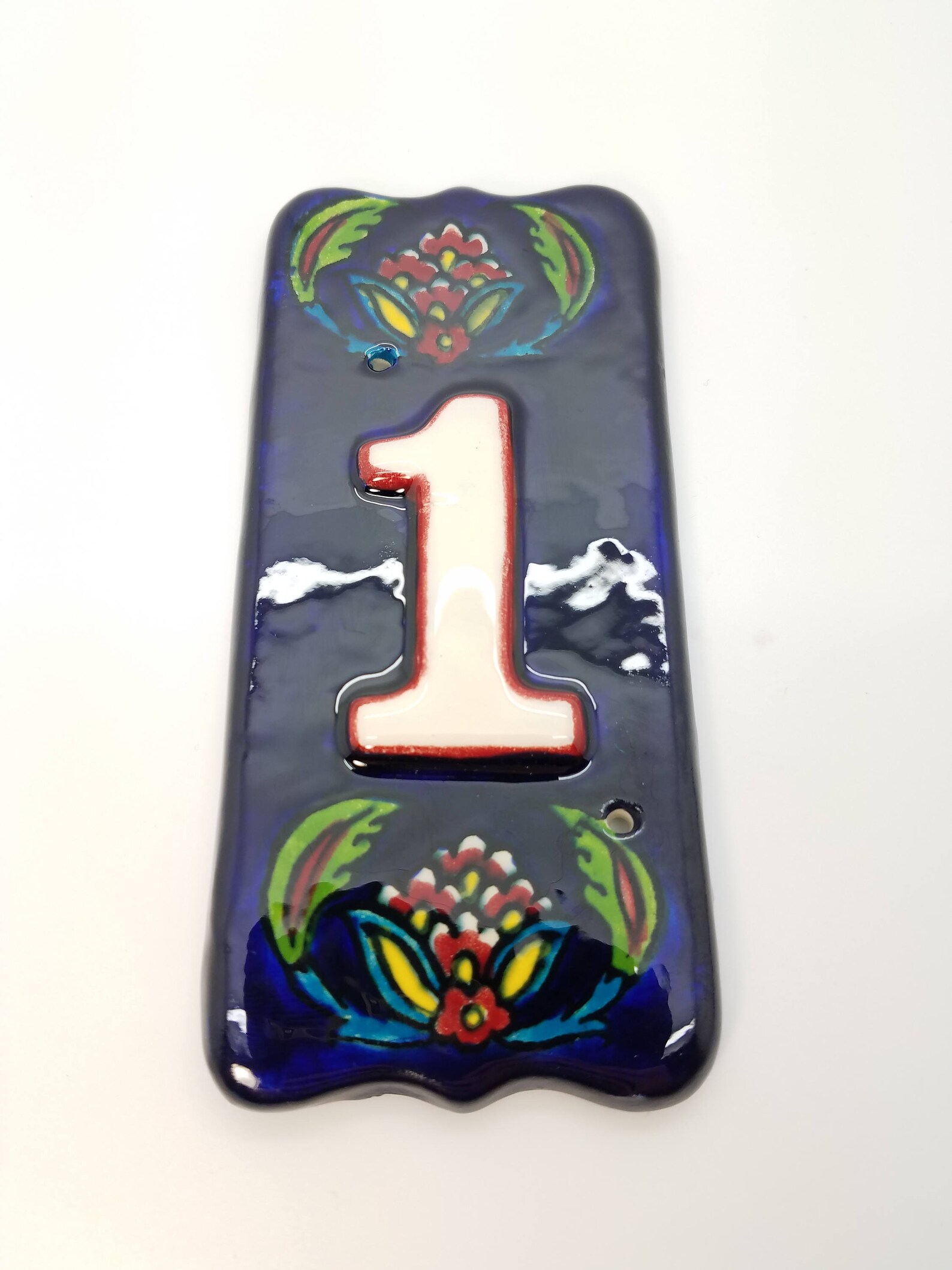 House or Building Numbers Handmade Hand Painted Ceramic Tile Flower ...