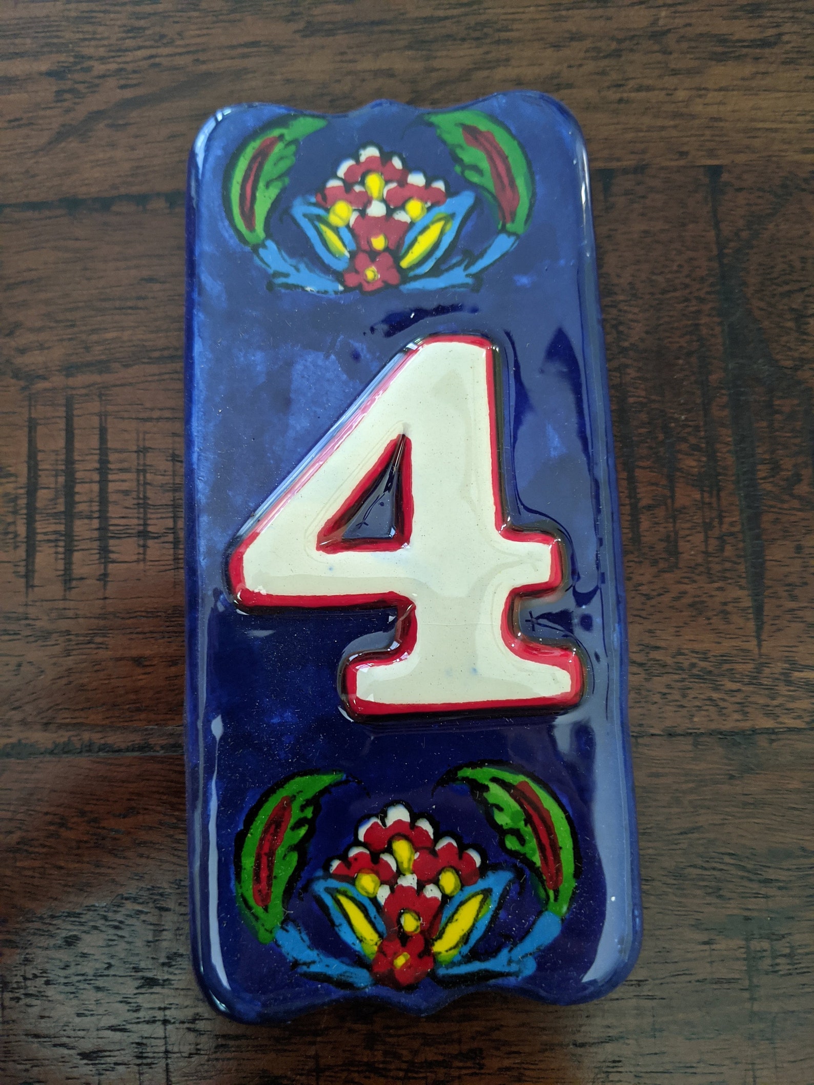 House or Building Numbers Handmade Hand Painted Ceramic Tile Flower ...