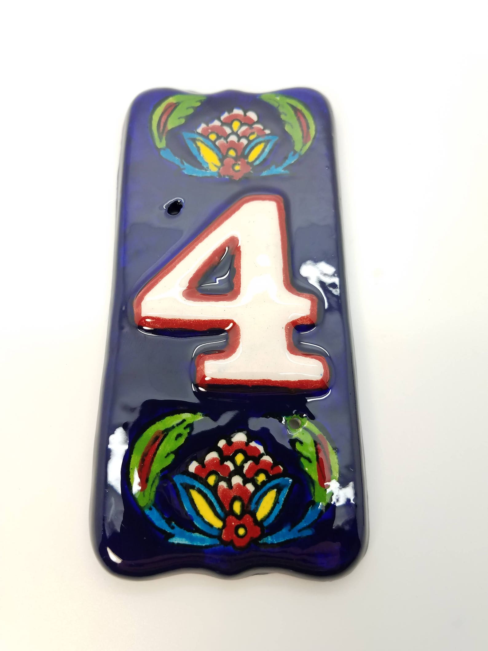 House or Building Numbers Handmade Hand Painted Ceramic Tile Flower ...