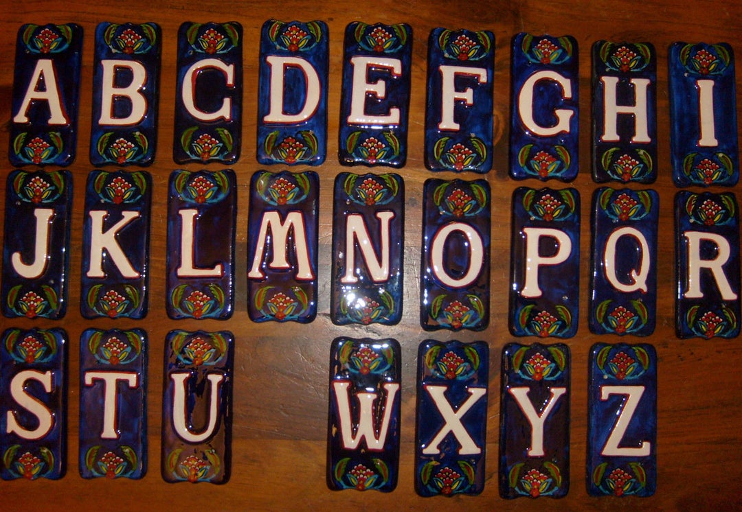 LETTERS A-Z Handmade Hand Painted 2-1/2" X 5-1/2" CERAMIC TILE Flower ...