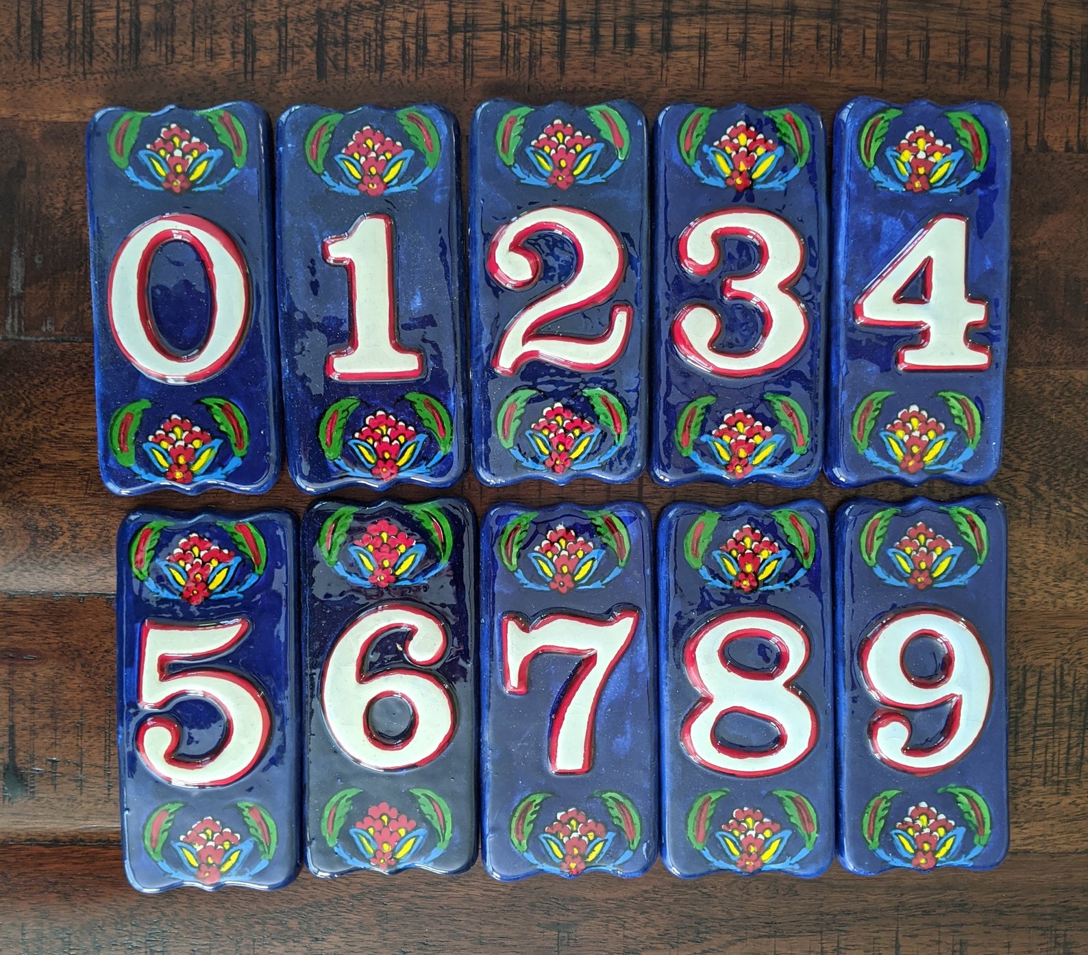 House or Building Numbers Handmade Hand Painted Ceramic Tile Flower ...