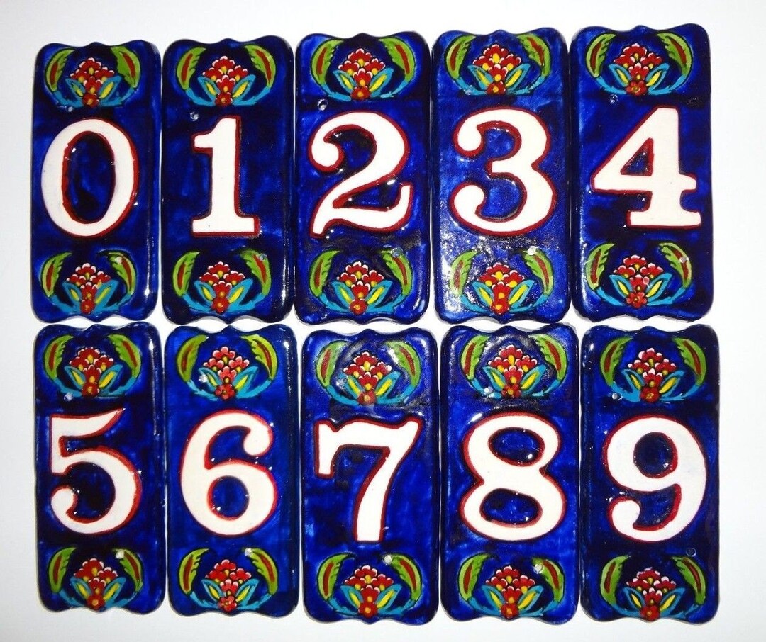 House or Building Numbers Handmade Hand Painted Ceramic Tile Flower ...
