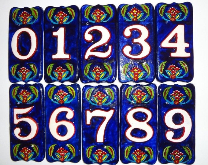 House or Building Numbers Handmade Hand Painted Ceramic Tile Flower ...