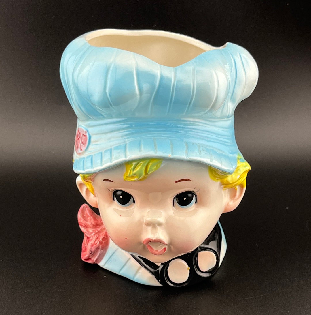 Train Conductor Boy-head Vase- Planter, Ceramic, E.O. Brody, Cute ...