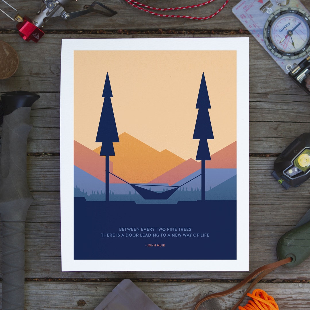 Hammock Between Two Pines Art Print • John Muir Quote, Camping ...