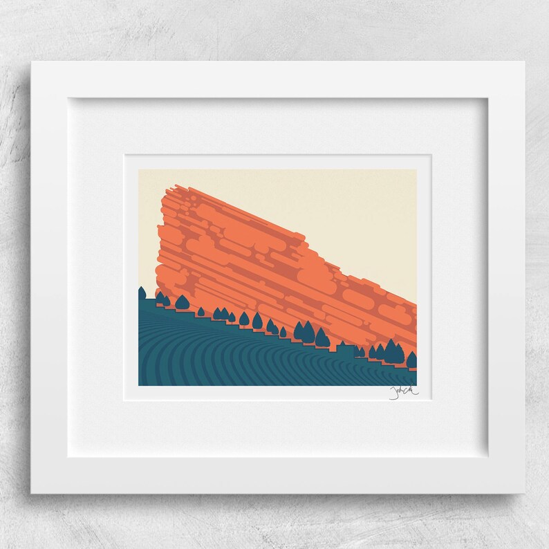 RED ROCKS LEGACY Amphitheater Print 10x8 Minimalist Art, Bold Colors ...