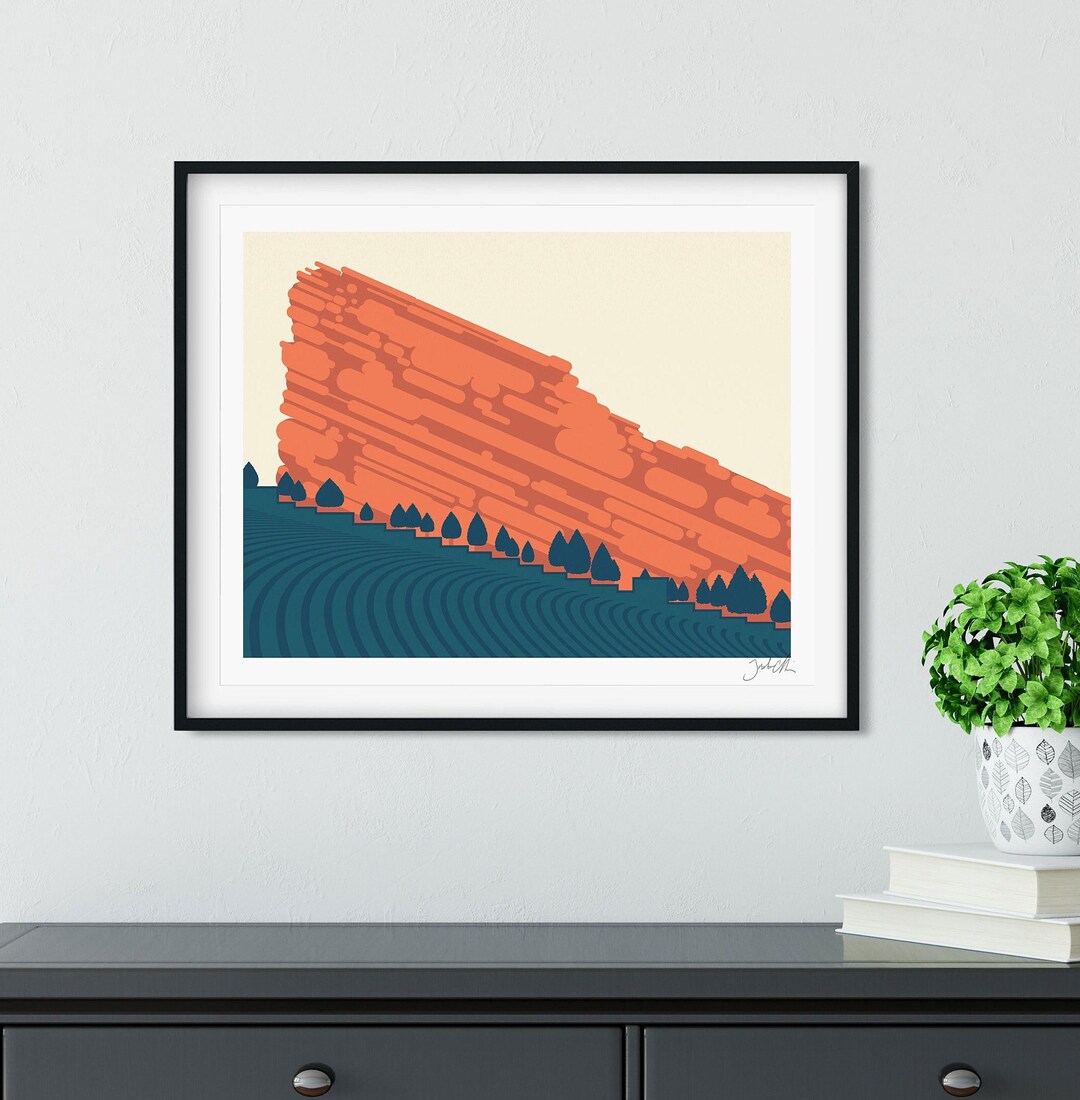 Red Rocks Amphitheater Art Print: Minimalist Geometric Design, Hand ...