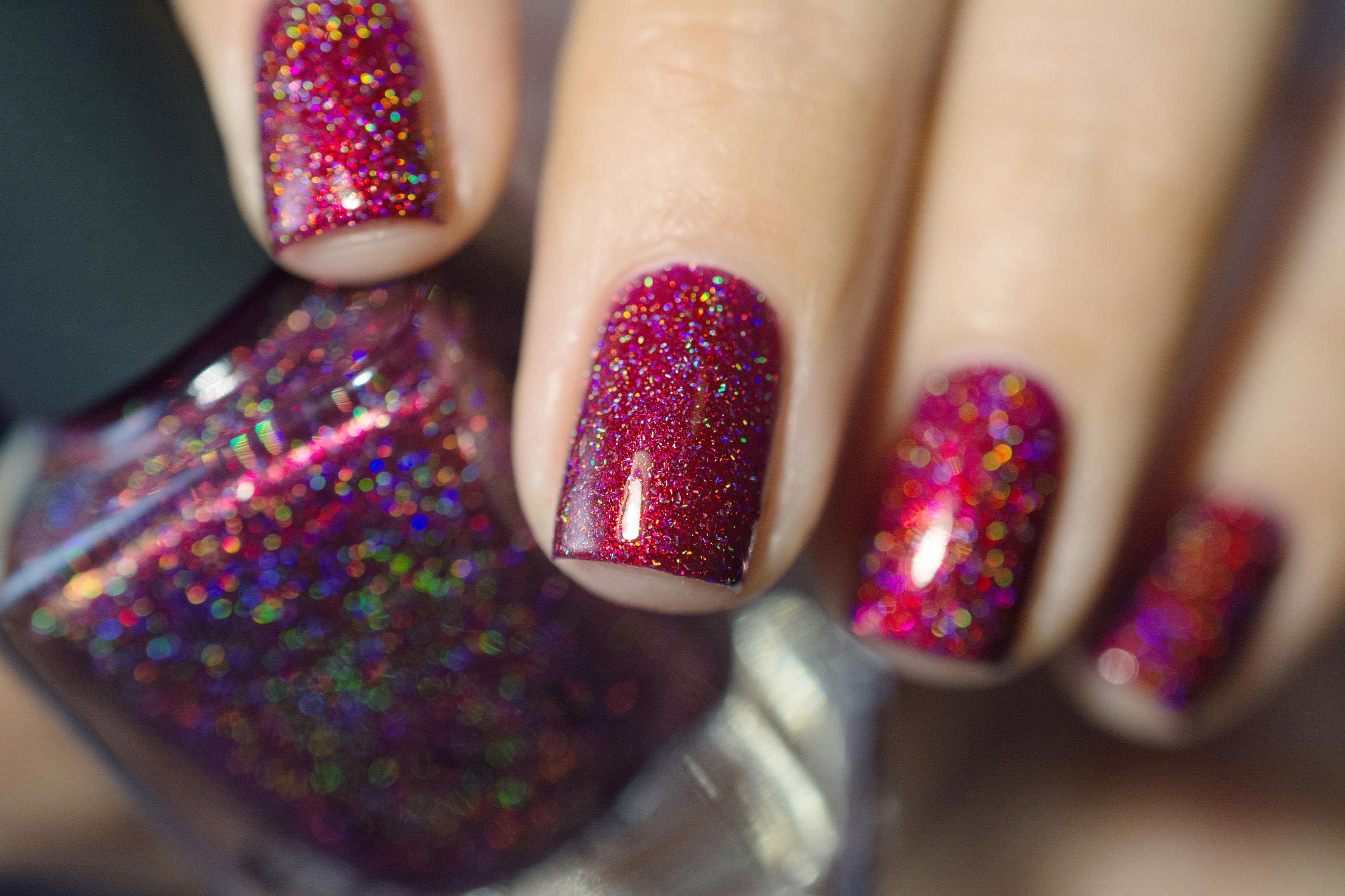 Rogue Glowing Crimson Holographic Nail Polish | Etsy