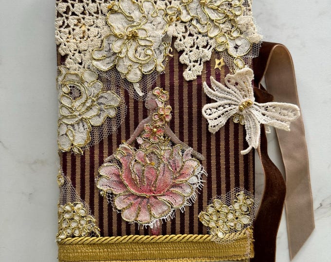 Fabric and Lace Junk Journal Cover - Victorian Style Journal Cover ...
