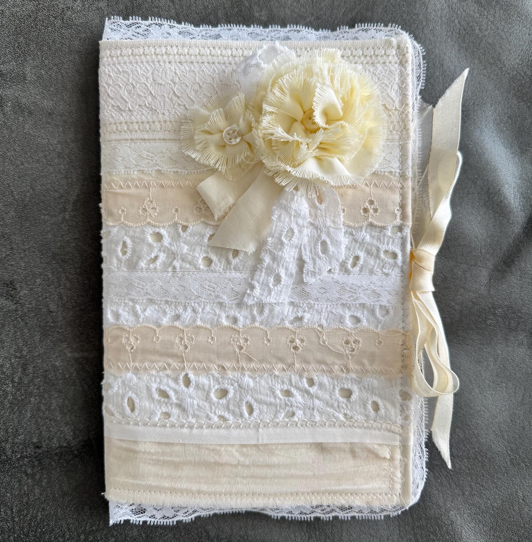 Fabric Junk Journal Cover, Handmade, Two Pockets, Lace and Eyelet ...