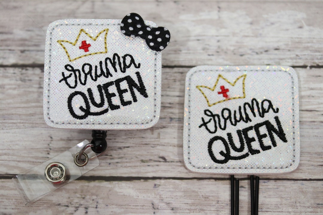Glitter Trauma Queen Badge Holder, Planner Clip, Badge Holder, Badge ...