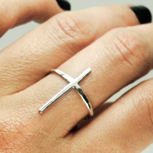 Long and Skinny Cross Ring/ Sterling Silver/ Minimalist Cross - Etsy
