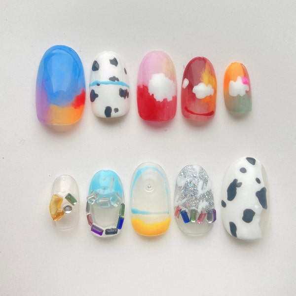 Hand Painted Fake Nails - Etsy