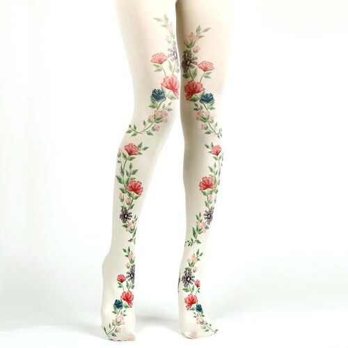 Flower Pattern Opaque Tights - Etsy