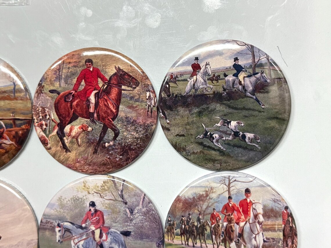 6 Fox Hunting, Equestrian, Hound Dog Fridge Magnets or Pinback Buttons ...