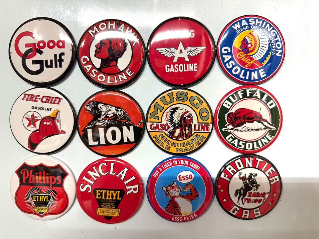 Vintage Gas Station Sign Buttons - Set of 12 - Etsy